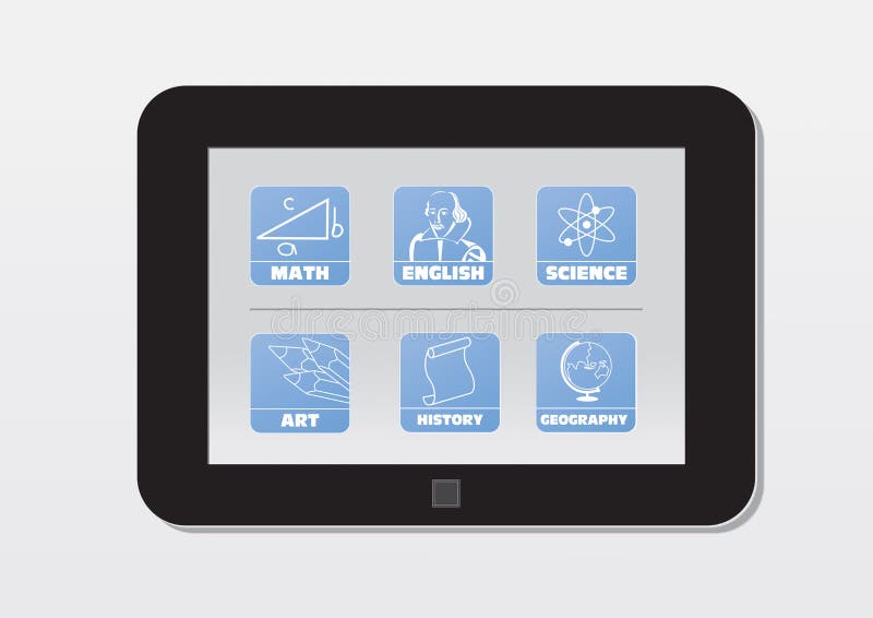 E-learning, Tablet with School Subjects; Icons Stock Vector ...