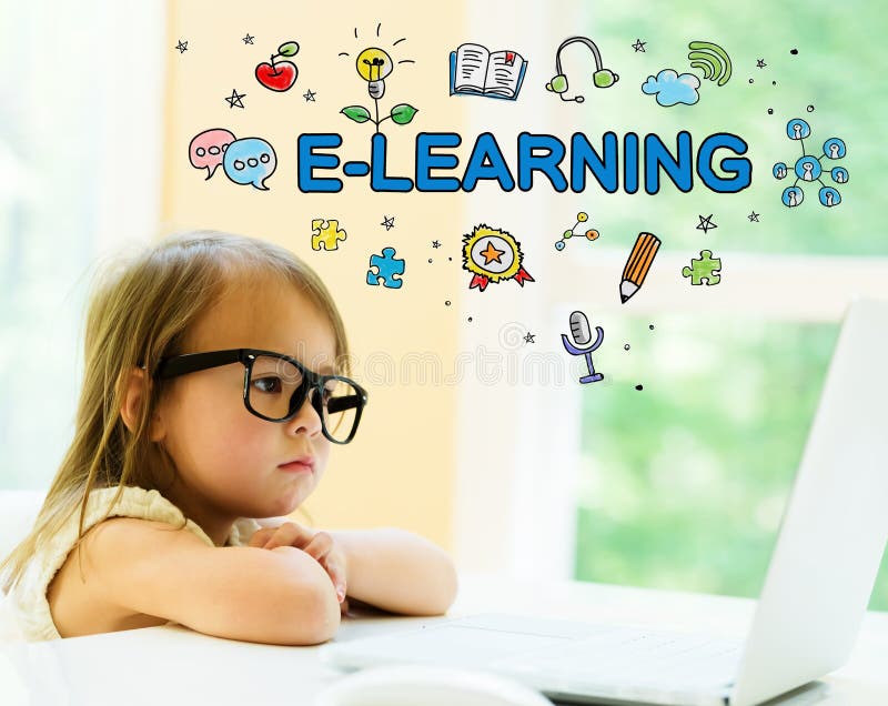 E-Learning Text with Little Girl Stock Photo - Image of lesson, glasses ...