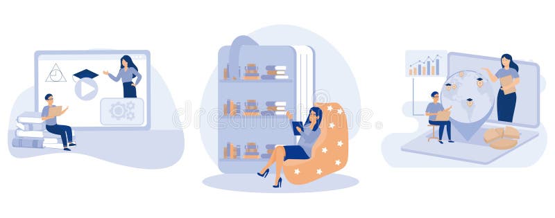 E-learning Tools Concept, Online Courses, E-library, Global Online ...