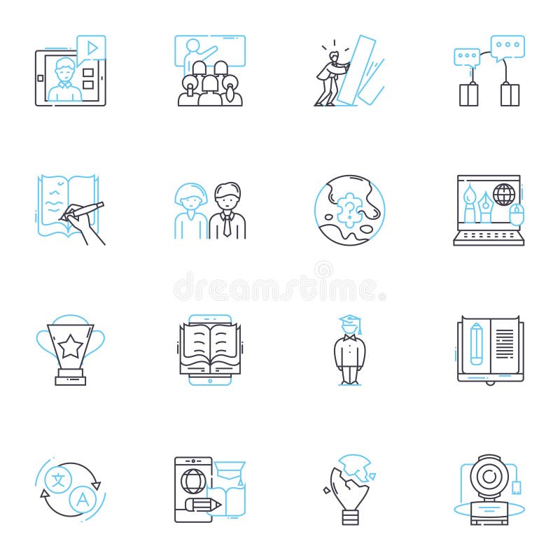 E Learning Tutorials Linear Icons Set Online Course Instruction Lesson Class Lecture