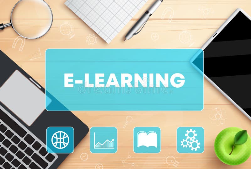 E-learning Vector Background Design. Elearning Text with Laptop, Tablet ...