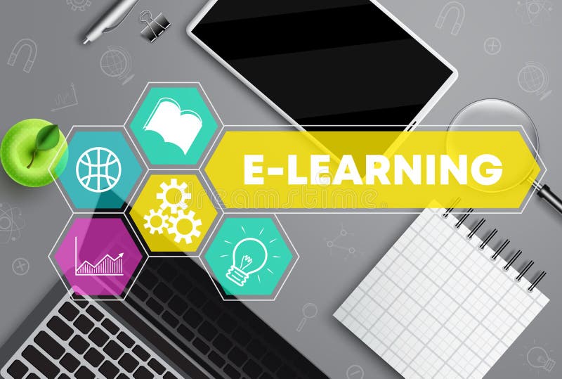 E-learning Vector Concept Design. Elearning Text with Laptop, Tablet ...