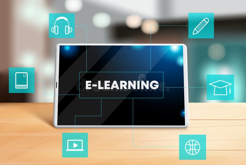 E-learning Vector Concept Design. Elearning Text in Tablet Screen ...
