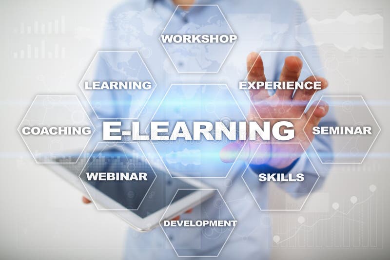 E-Learning on the Virtual Screen. Internet Education Concept. Stock ...