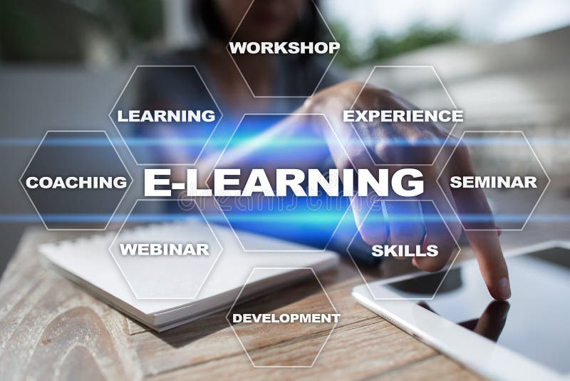 E-Learning on the Virtual Screen. Internet Education Concept. Stock ...