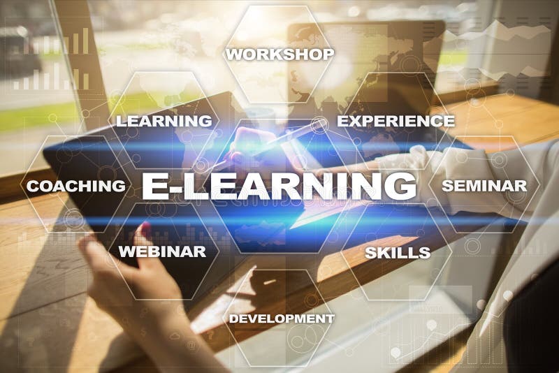 E-Learning on the Virtual Screen. Internet Education Concept. Stock ...