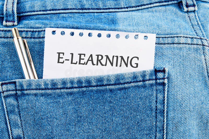E-LEARNING Word on a Piece of Paper Sticking Out of a Jeans Pocket ...