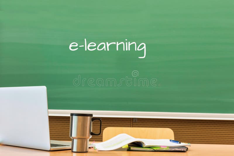 E-learning Written on Black Board in Classroom Stock Image - Image of ...