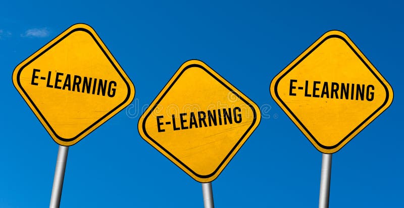 E-learning - Yellow Signs with Blue Sky Stock Illustration ...
