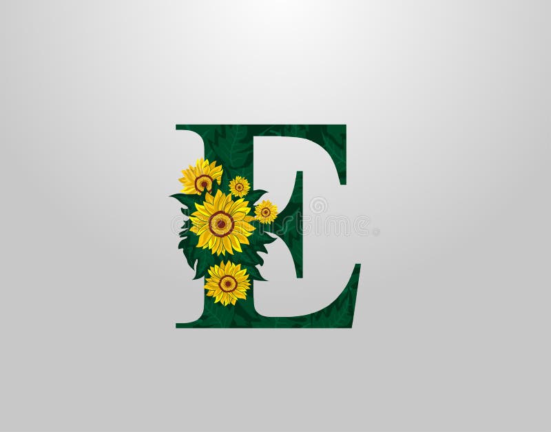 E Letter with Sunflower Vector Design. Flower E Logo Icon Stock Vector ...