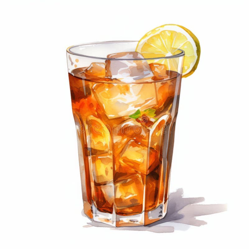 Realistic Watercolor Illustration of Refreshing Iced Tea with Lemon ...
