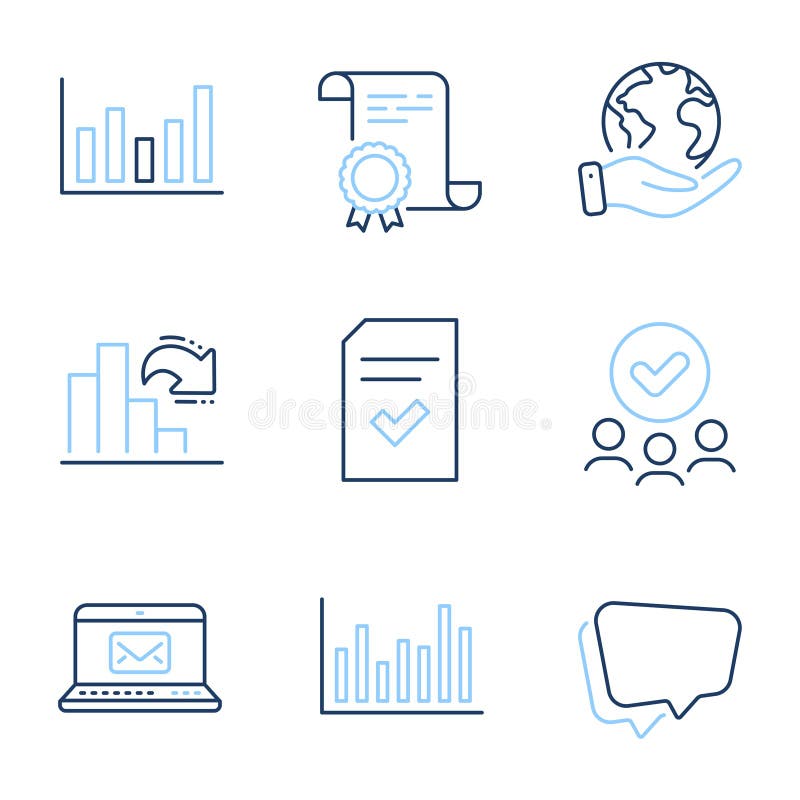 E-mail, Column Chart and Speech Bubble Icons Set. Bar Diagram ...