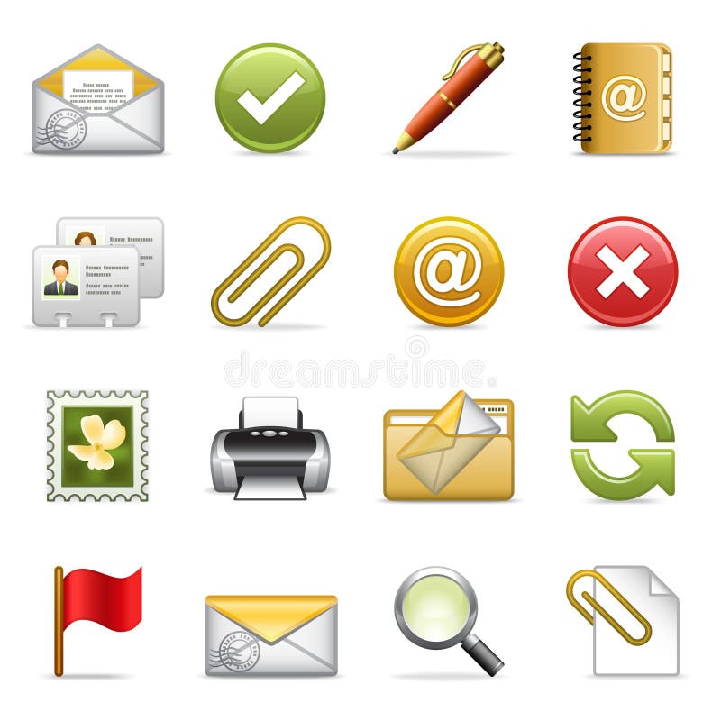 Full Set of Coloured Mail Icons Stock Vector - Illustration of code ...
