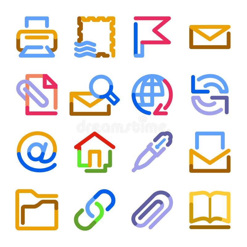 E-mail Web Icons, Orange and Gray Contour Series Stock Vector ...