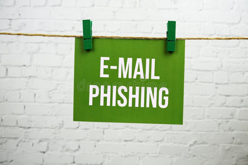 E-mail Phishing Text on Green Paper Card Hanging with Rope on White ...