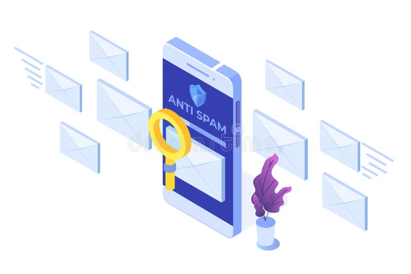 E-mail Protection, Anti-malware, Anti Spam Isometric Concept. Stock ...