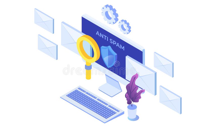 E-mail Protection, Anti-malware, Anti Spam Isometric Concept. Stock ...