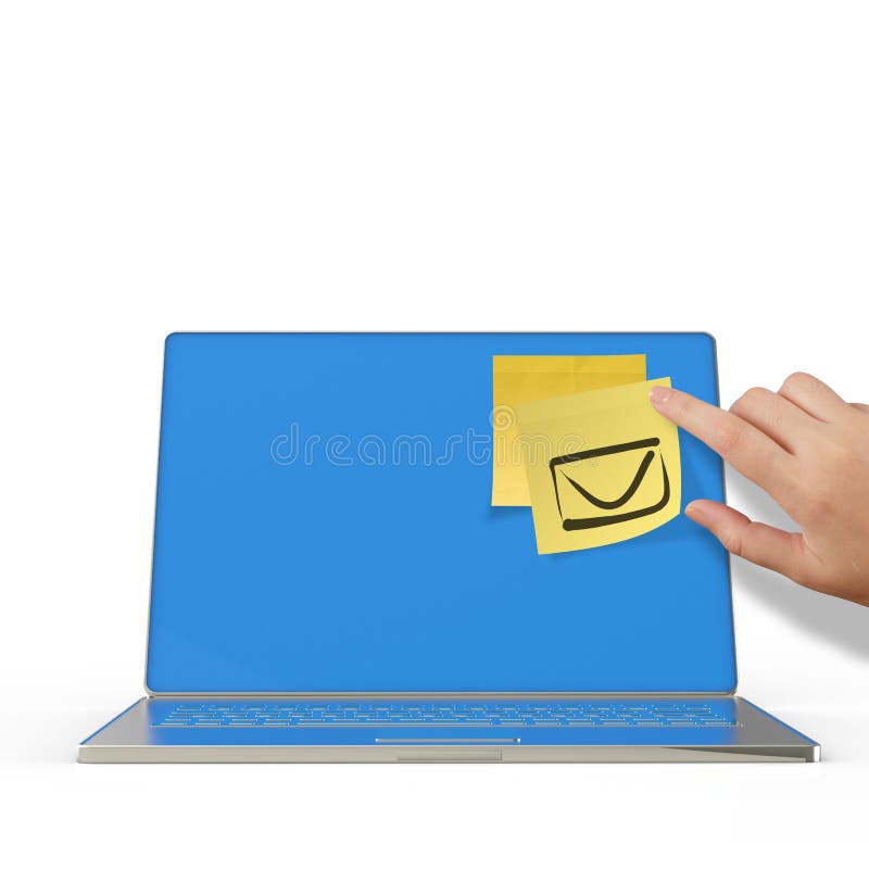 E-mail Sign on Sticky Note on 3d Laptop Computer Stock Photo - Image of ...