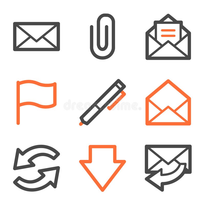 E-mail Web Icons, Orange and Gray Contour Series Stock Vector ...
