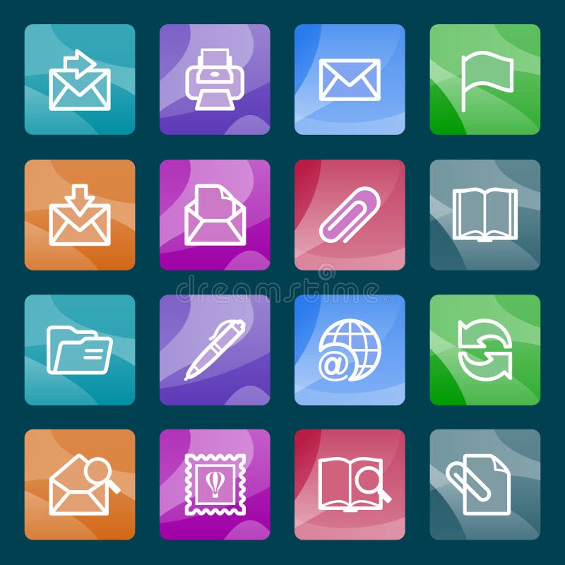 E-mail Witte Pictogrammen Op Kleurenknopen. Vector Illustratie ...