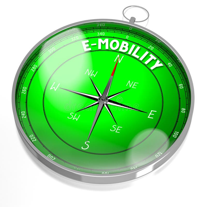 E-mobility Abstract Concept - Compass. 3D Rendering Stock Illustration ...