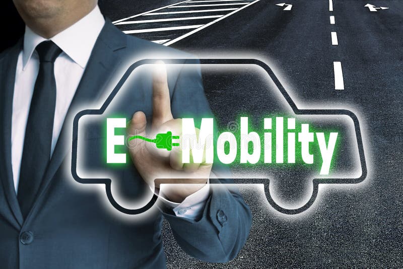 E-Mobility Touchscreen is Operated by Man Concept Stock Photo - Image ...