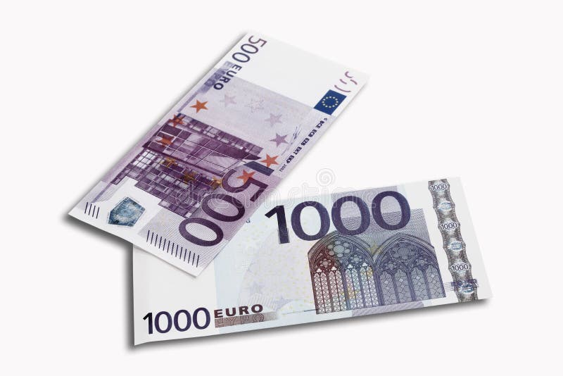 500 E 1000 Notas Do Euro No Fundo Branco, Close-up Imagem de Stock ...