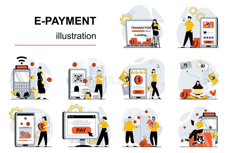 E-payment Concept with Character Situations Mega Set. Vector ...