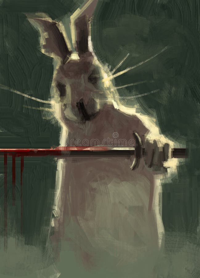 Digital Traditional Painting of a Rabbit Bunny with a Bloody Sword ...