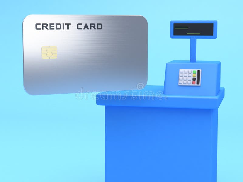 Blue Cashier Machine and Blank Credit Card Mock Up,business Technology ...