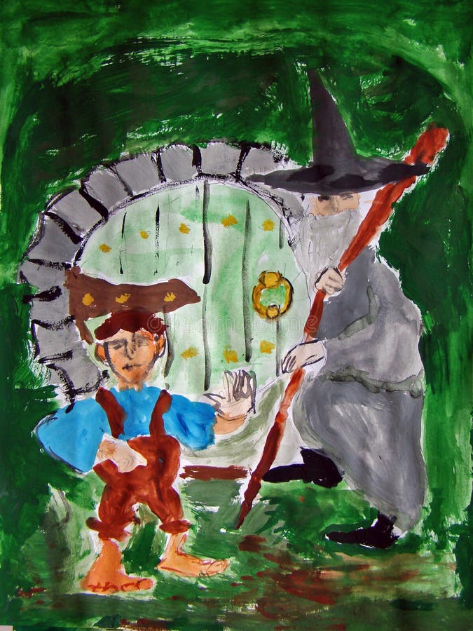 Hobbit and Wizard Painted by Child Ilustracji - Ilustracja złożonej z ...