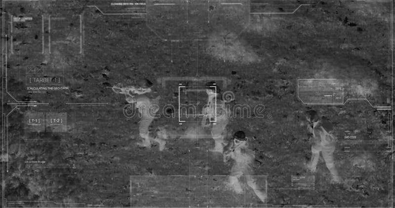 Drone with Thermal Night Vision Camera View of Soldiers Walking during ...
