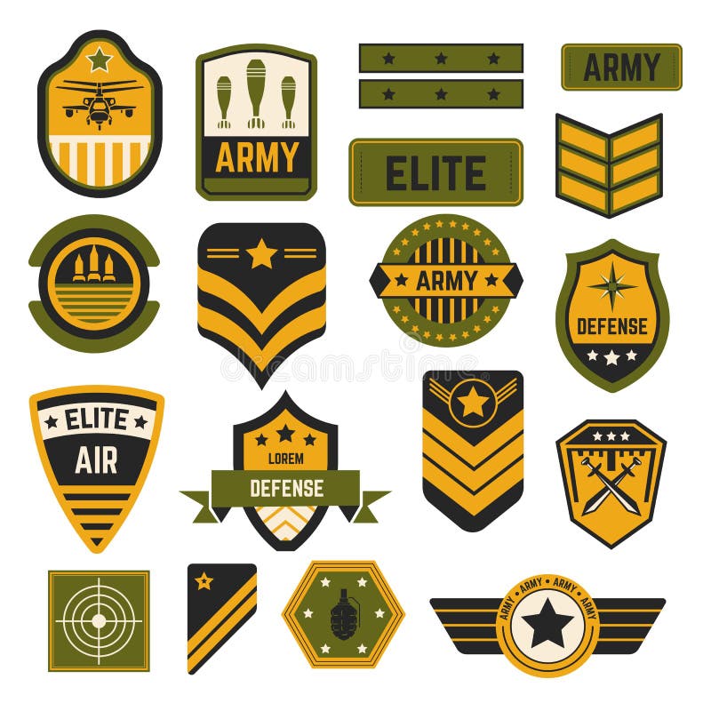 Army Signs and Badges or Stripes Elite Military Isolated Icons 向量例证 ...