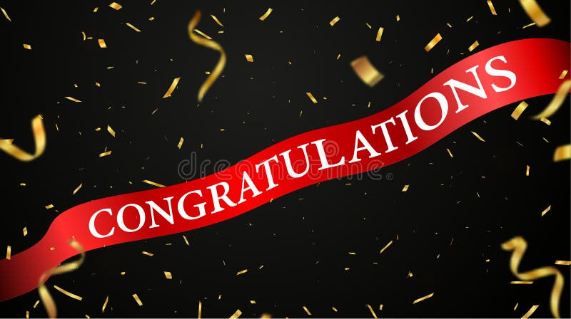 Congratulations Red Ribbon Celebration Design with Golden Confetti ...