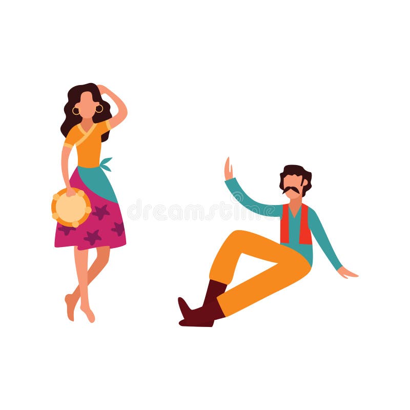 Gypsy Woman with Tambourine Dance, Beautiful Female Cartoon Character ...