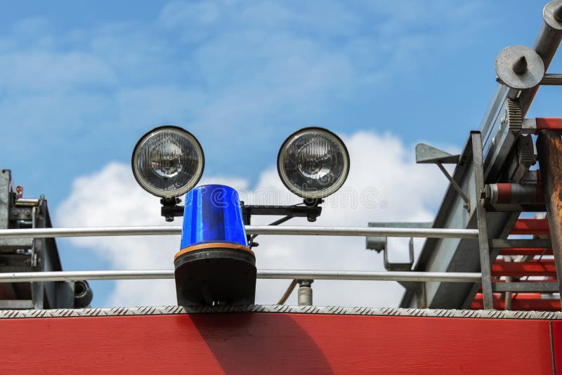 Blue Flashing Beacon on the Roof of a Fire Truck in the Afternoon ...