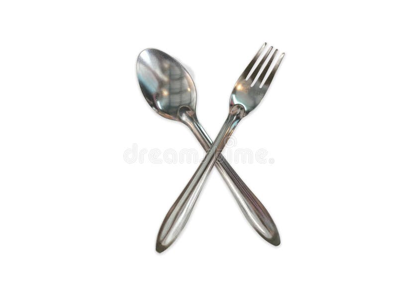 Cross Silver Spoon and Fork Isolated on White Background - with ...
