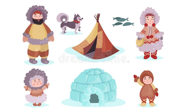 Set of Illustrations with Inuit Culture Elements Isolated on White ...