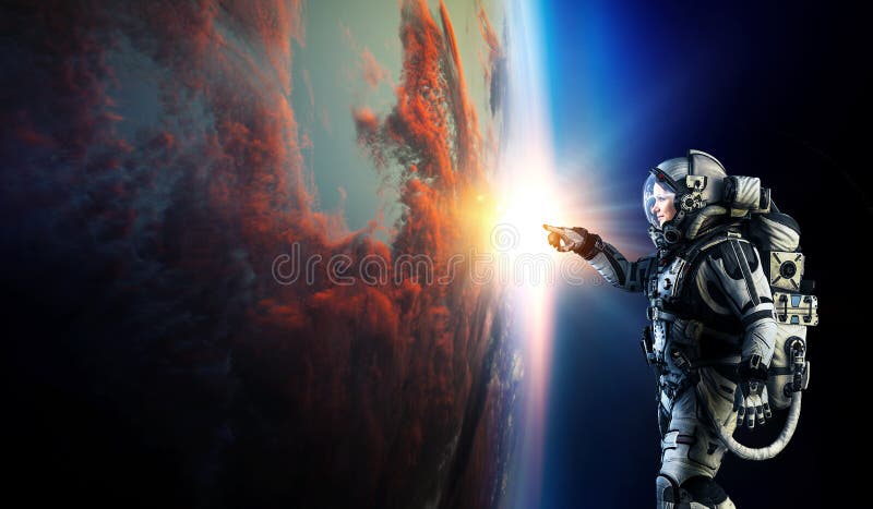 Astronaut and Planet, Human in Space Concept 库存照片 - 图片 包括有 空间, 航天器 ...