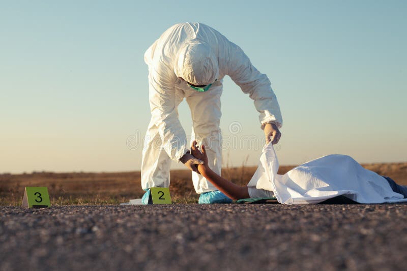 Dead Body after Murder at the Scene after Forensics by the Police. 库存图片 ...