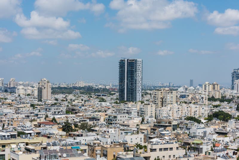 Aerial View of Tel Aviv City with Modern Skylines Against the Blue Sky ...