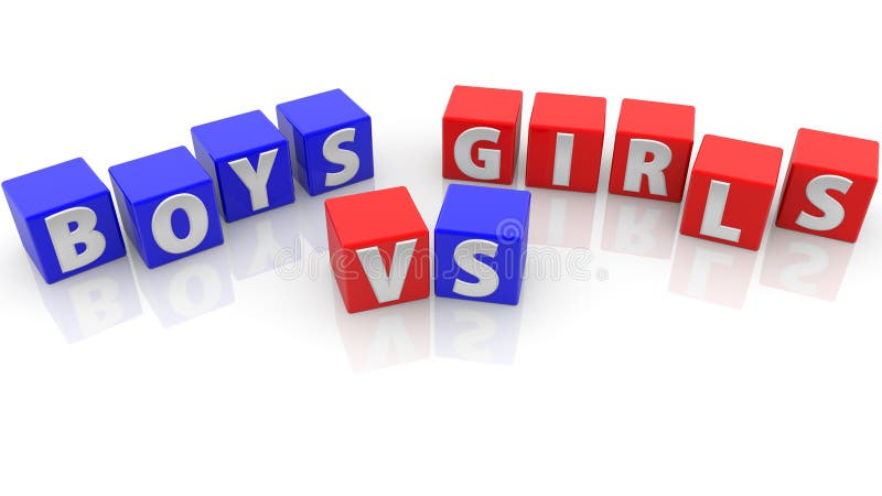 Boys Vs Girls Concept on Toy Cubes in Blue and Red Stock Illustrationer ...