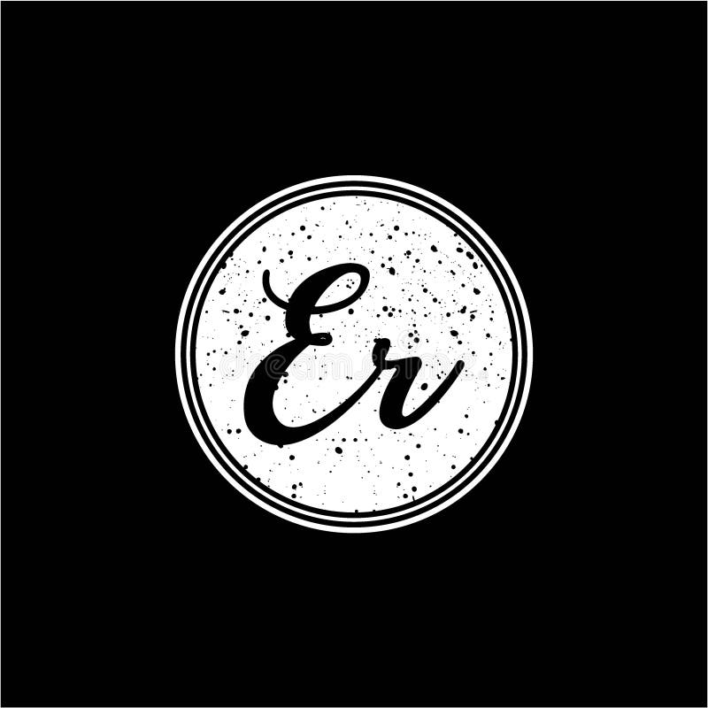 E R Initial Handwriting in Black and White Circle Frame Design Stock ...