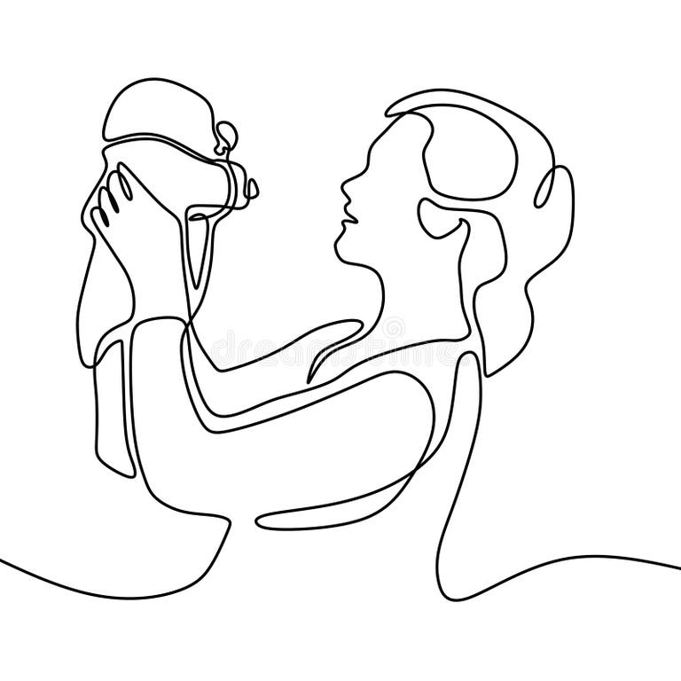 Dibujo Continuo De Una Línea De Un Bebé Naciendo. Mamá Muy Feliz ...