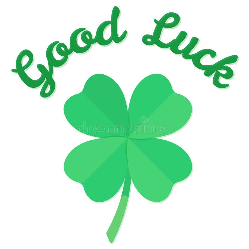 Four Leaf Green Lucky Clover with Text Good Luck Flat Vector ...