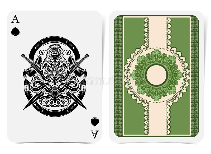 Ace of Spades Face with Thistle Plant Pattern, Crossed Swords and ...