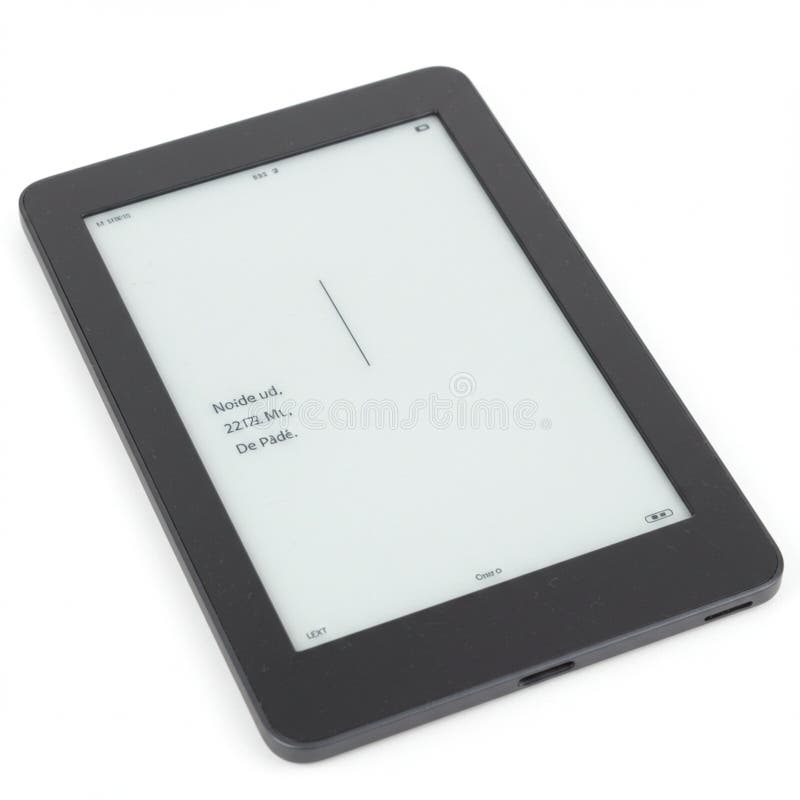 An E-reader with a Black Frame and a White Display Showing Text on the ...