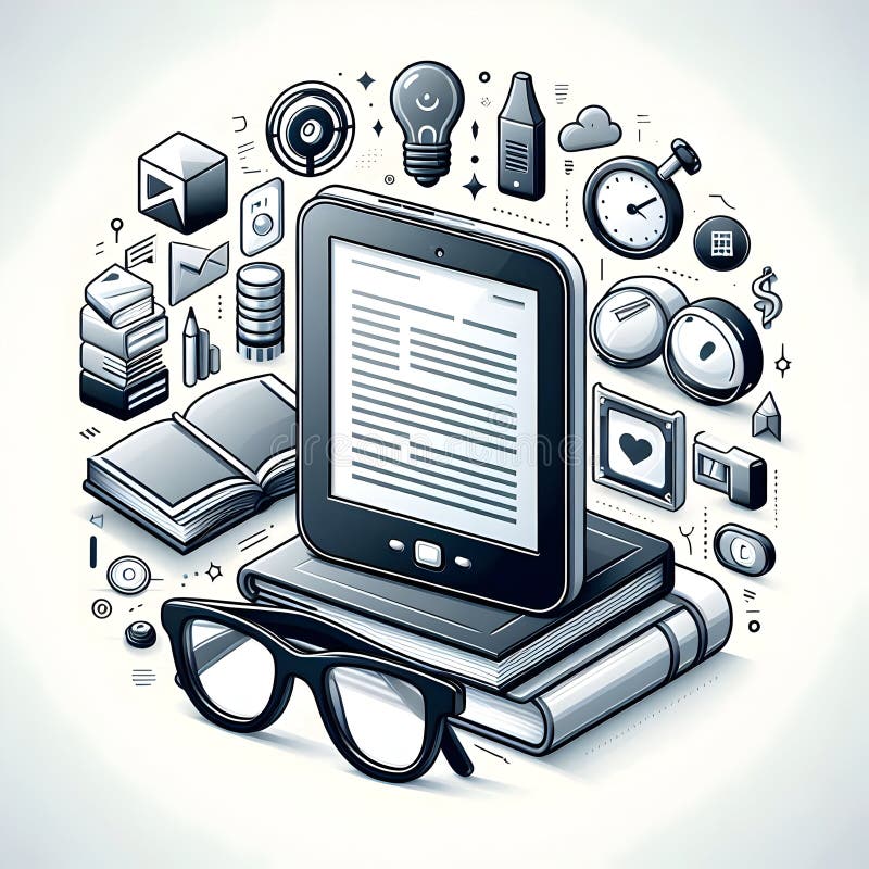 E Reader and Glasses Vector Concept As an of an E Reader and Glasses ...