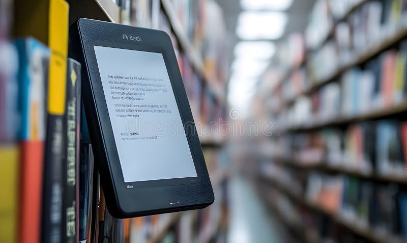 E-reader in Library stock illustration. Illustration of future - 375099992