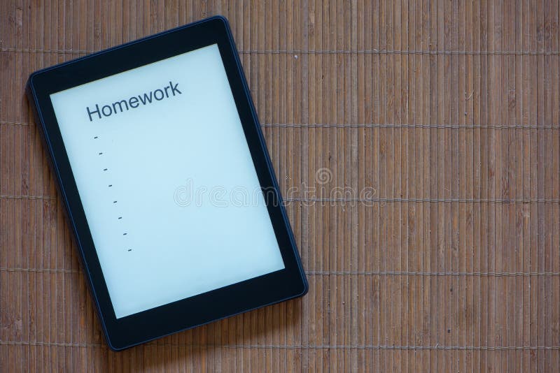 An E-reader with White Screen and Text Homework Stock Image - Image of ...